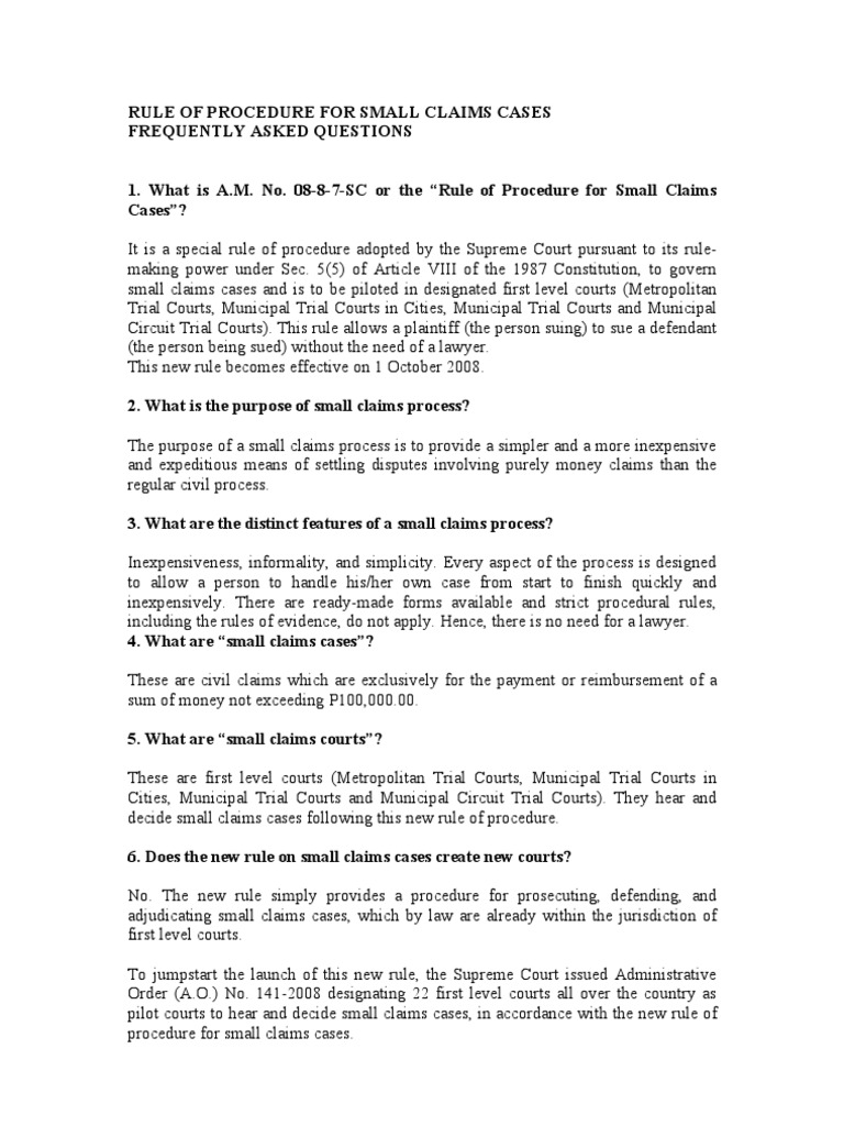 Rule of Procedure For Small Claims Cases | PDF