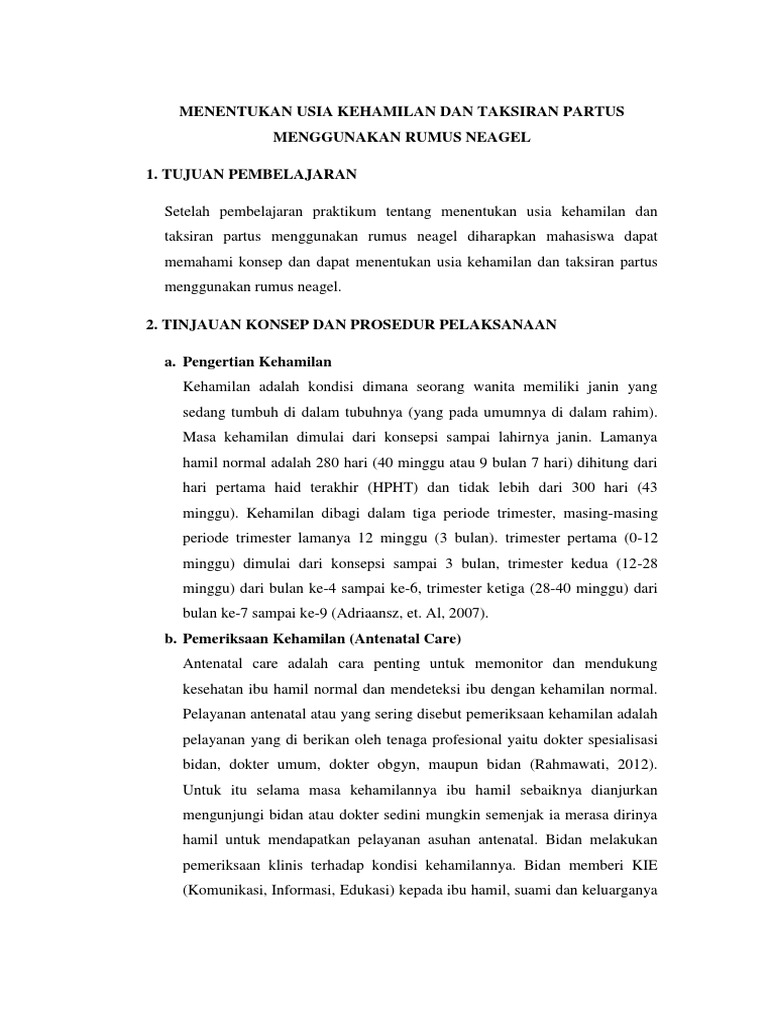 Menentukan Usia Kehamilan Dan Taksiran Partus Menggunakan Rumus Neagel ...