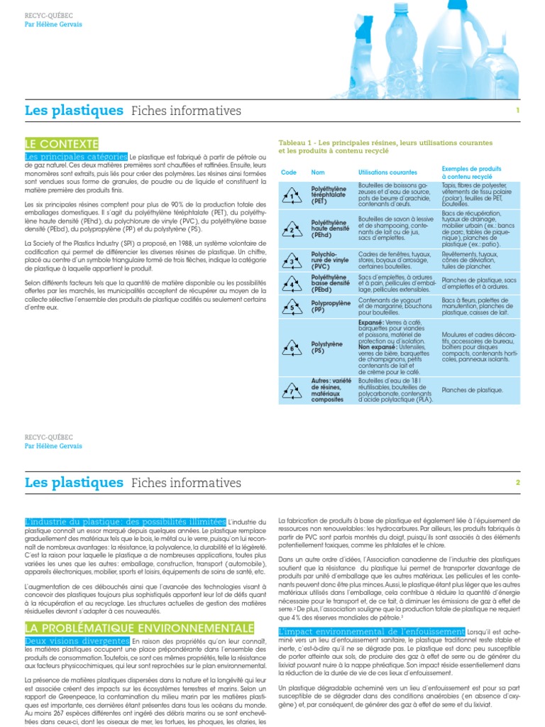 Guide sur les Plastiques et Recyclage | PDF | Recyclage | Plastique