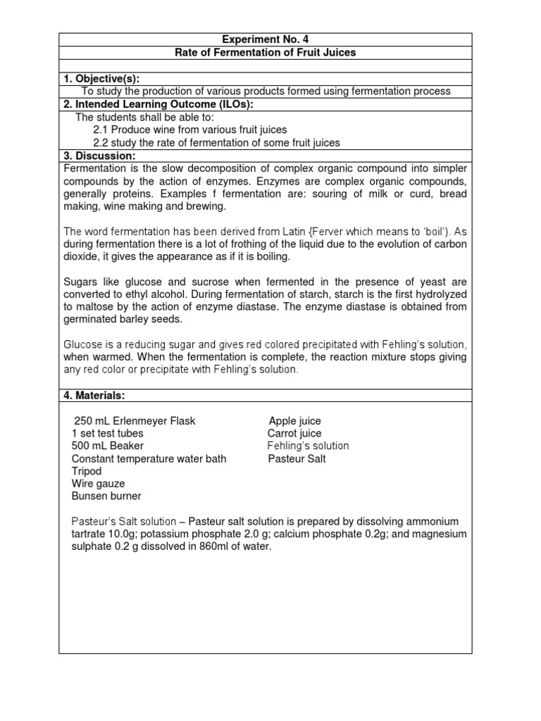 Experiment - Rate of Fermentation of Fruit Juices | Yeast | Fermentation