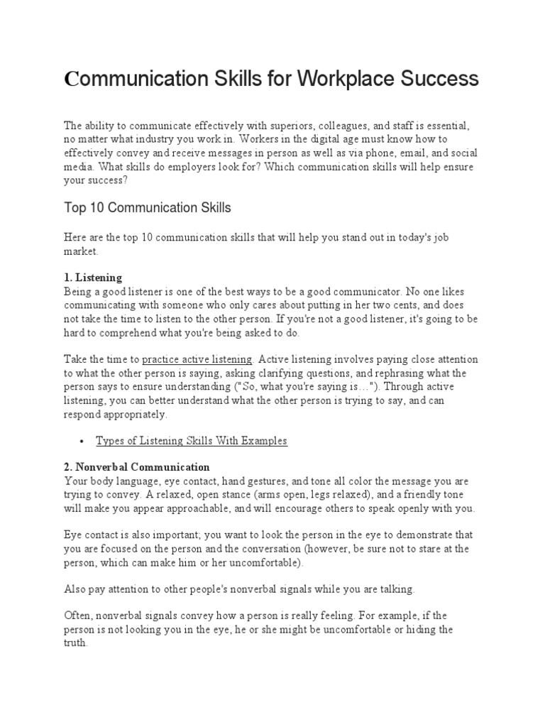 Top Communication Skills for Success | PDF | Nonverbal Communication ...