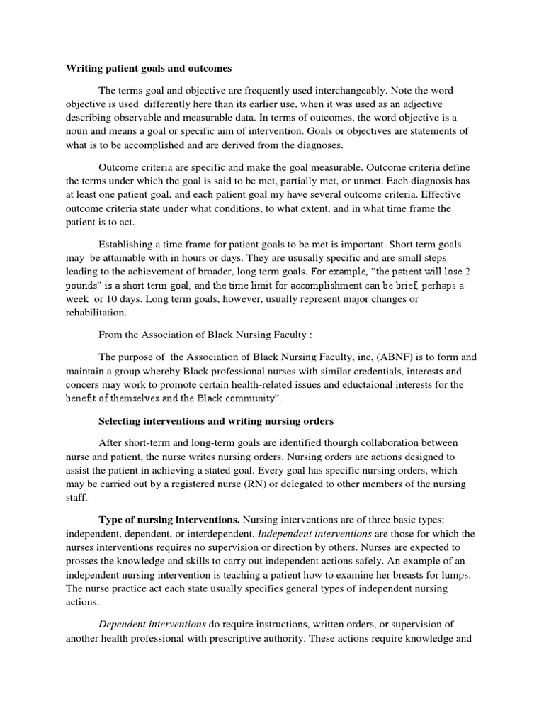 Writing Patient Goals & Outcomes | PDF