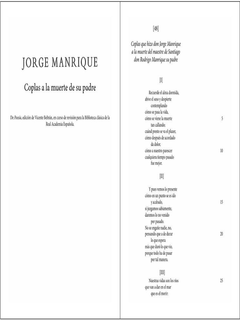 Coplas A La Muerte de Su Padre, Manrique | Descargar gratis PDF | Poesia Medieval | Literatura ...