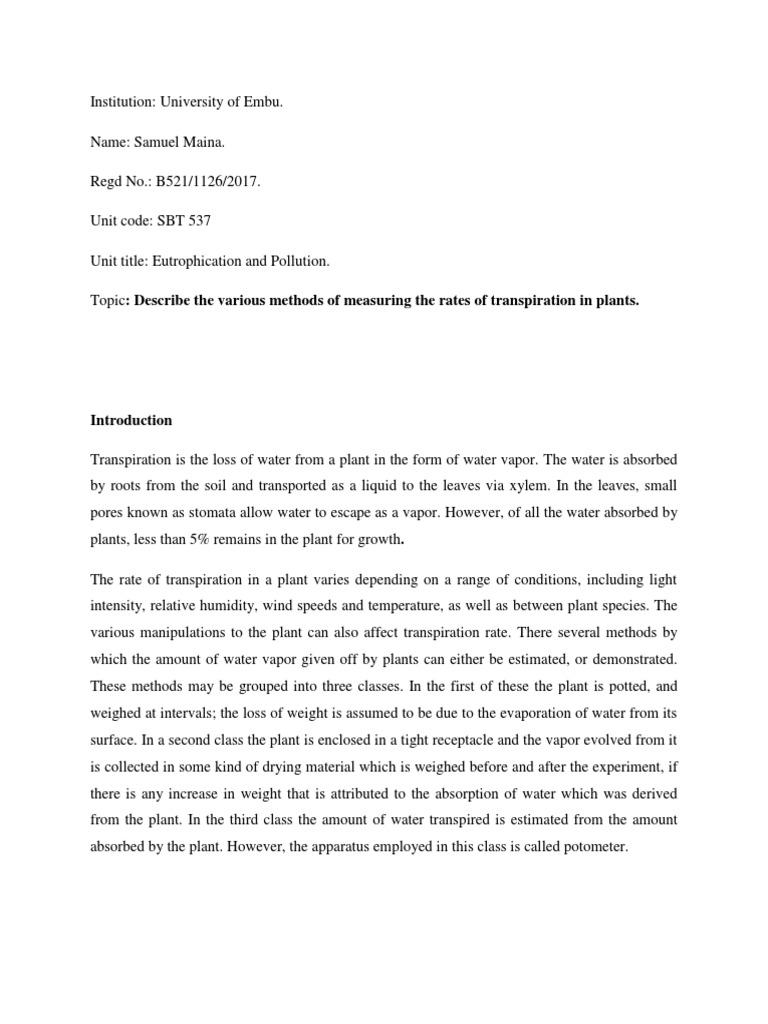 Methods of Measuring Transpiration | Download Free PDF | Humidity ...
