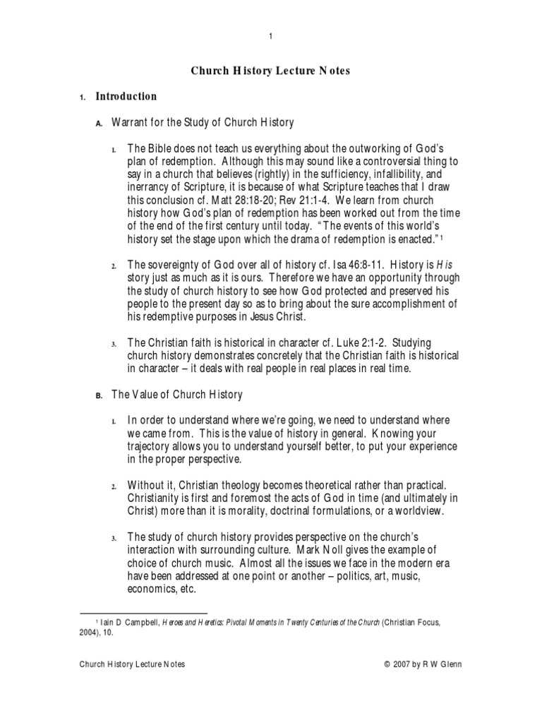 R.W. Glenn - Complete Notes For Church History Lectures PDF | PDF ...