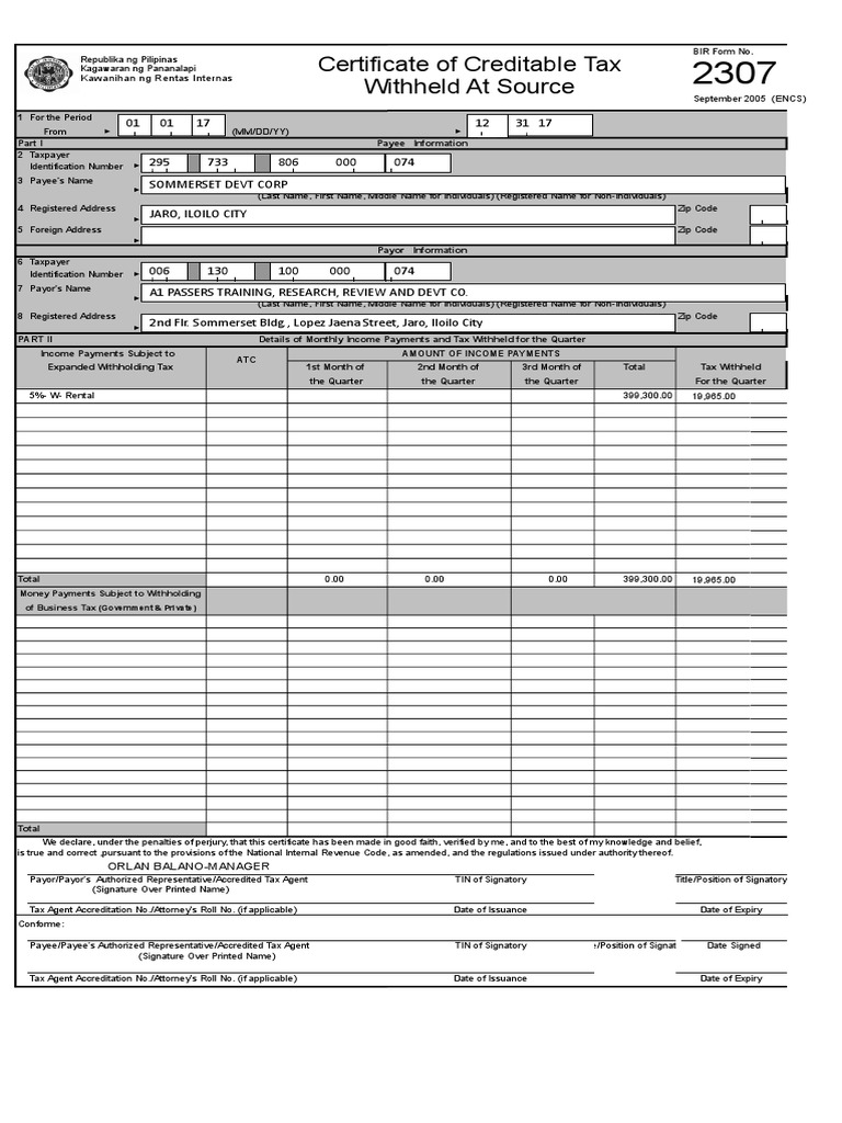 2307 Lessor | Corporate Tax | Withholding Tax