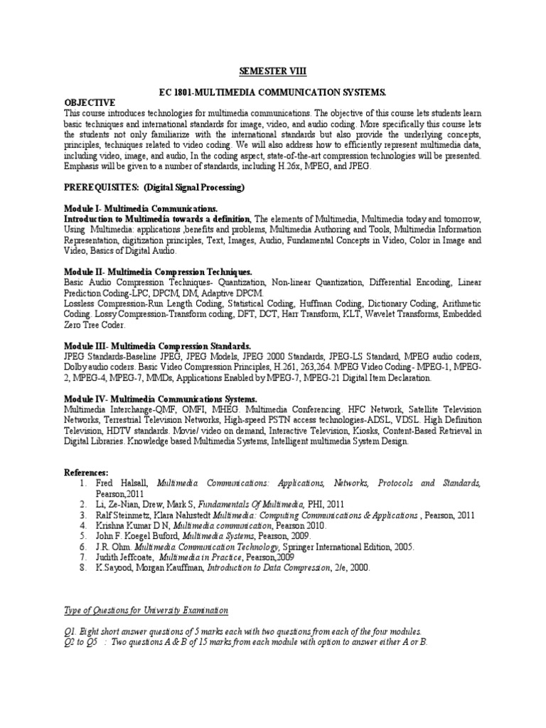 Cusat Btech Ece S8 Syllabus | PDF | Data Compression | Communications ...