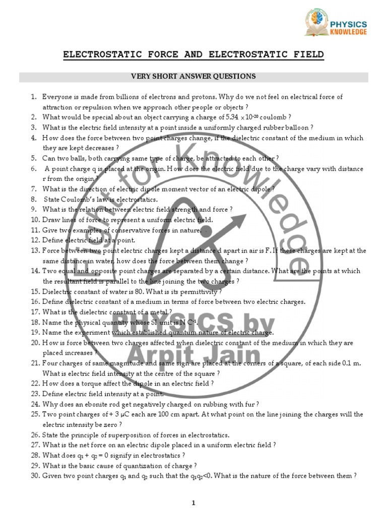 Electrostatic Force and Electrostatic Field | PDF | Electric Field ...