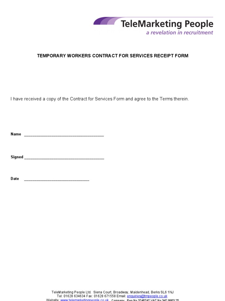 Contract 4 Services Receipt Form 040401 | PDF
