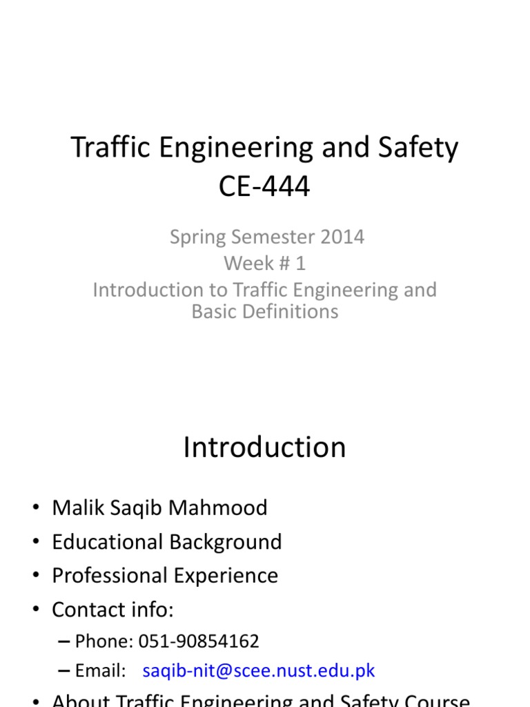 Traffic Engineering Course Intro | PDF | Traffic | Transport