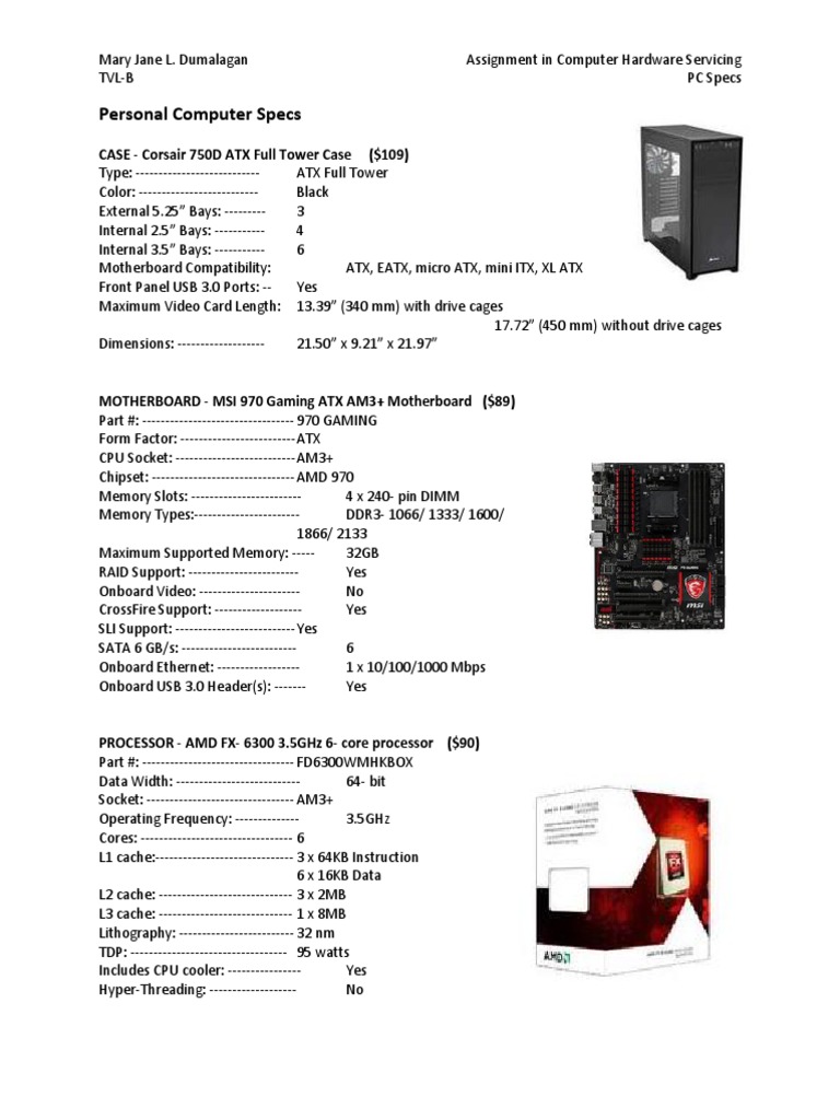 Personal Computer Specs: CASE - Corsair 750D ATX Full Tower Case ($109 ...