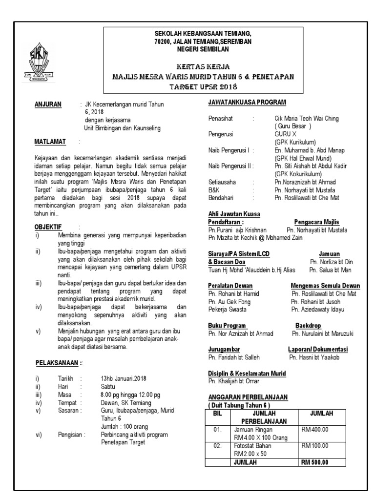 Kertas Kerja Program Mesra Waris | PDF