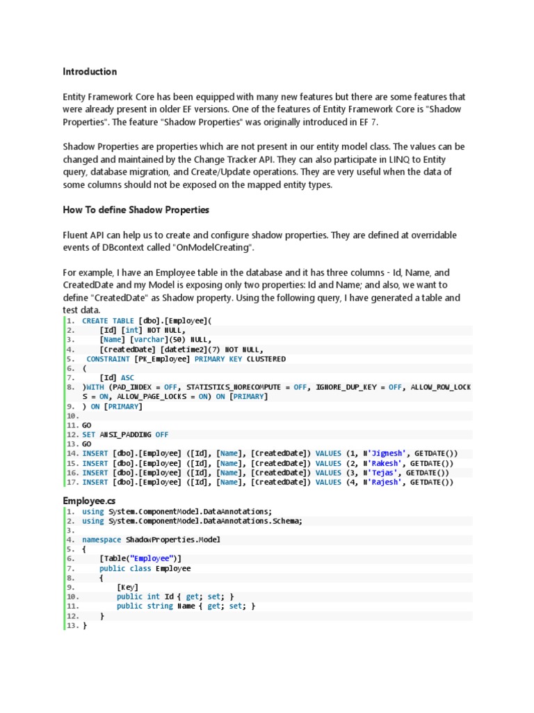 Shadow Properties In Entity Framework Core Pdf Entity Framework Language Integrated Query