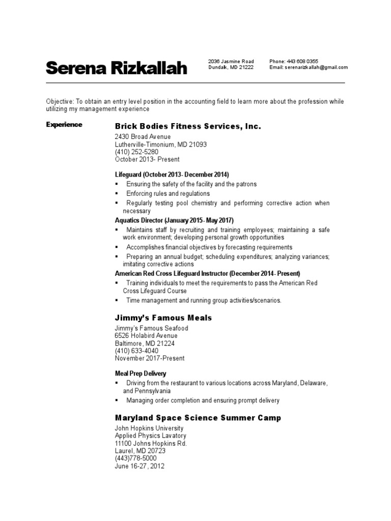 Serena Rizkallah Resume Csit | PDF | Maryland | Teachers