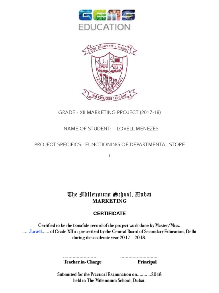 Departmental Store Project Class 12 Marketing (783) | PDF | Supermarket ...