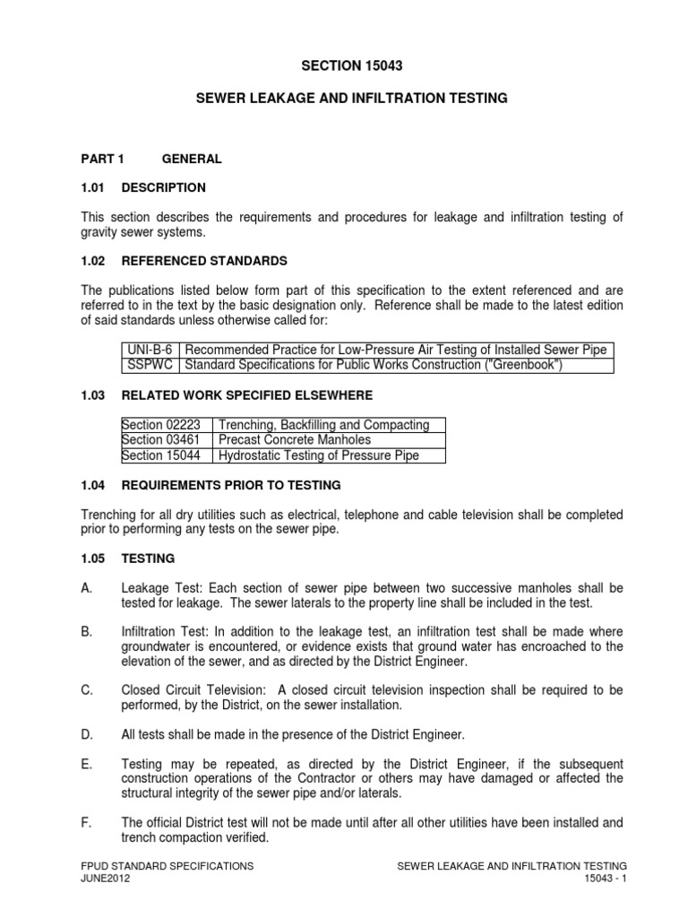 15043 - Sewer Leakage and Infiltration Testing | Sanitary Sewer | Leak
