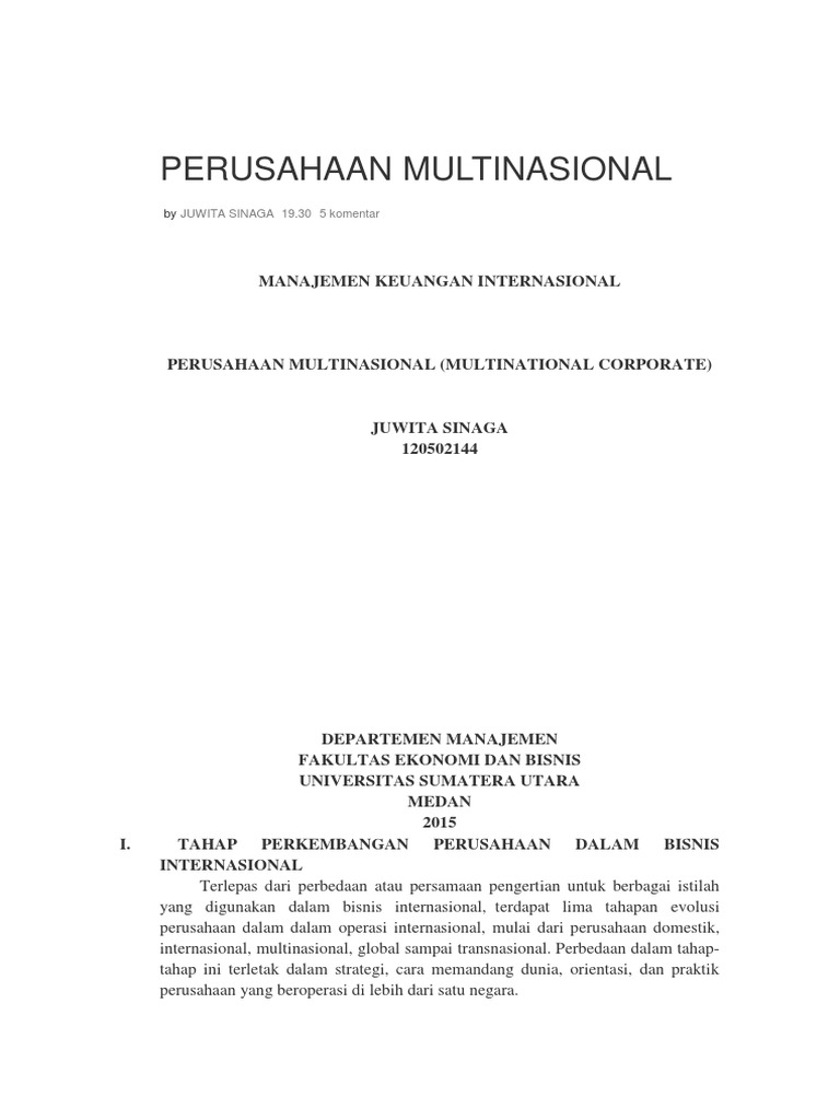 Perusahaan Multinasional dan Strateginya | PDF