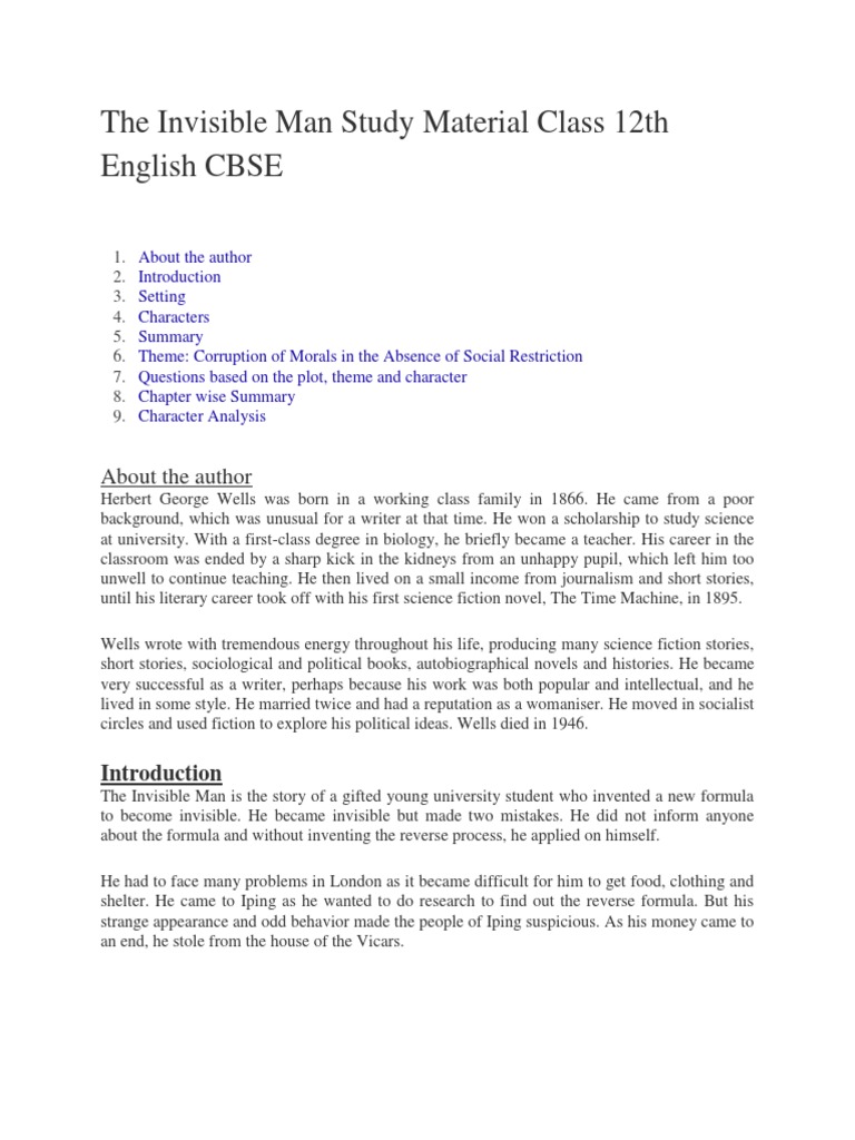 The Invisible Man: An Analysis of H.G. Wells' Classic Tale of Science ...