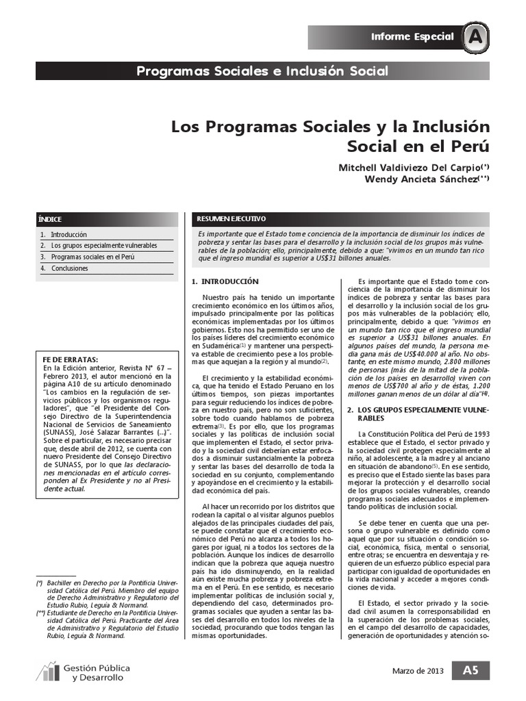 Sem 3 - Los Programas Sociales y La Inclusión Social en El Perú PDF ...
