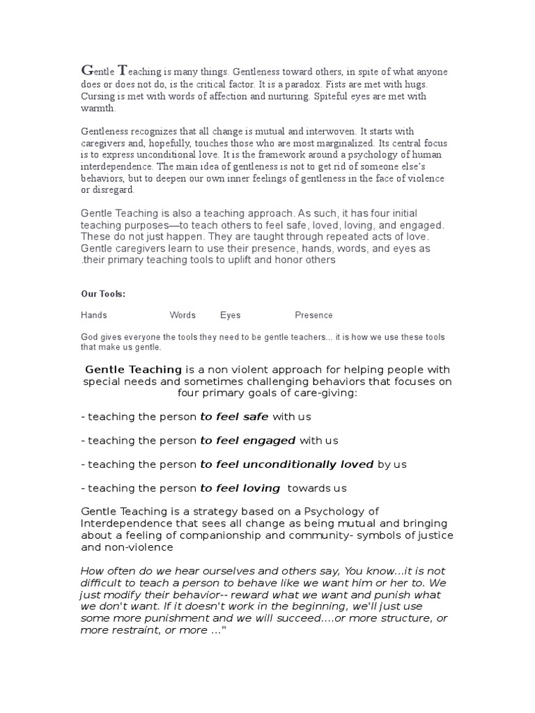 Gentle Teaching Is A Non Violent Approach For Helping People With | PDF ...