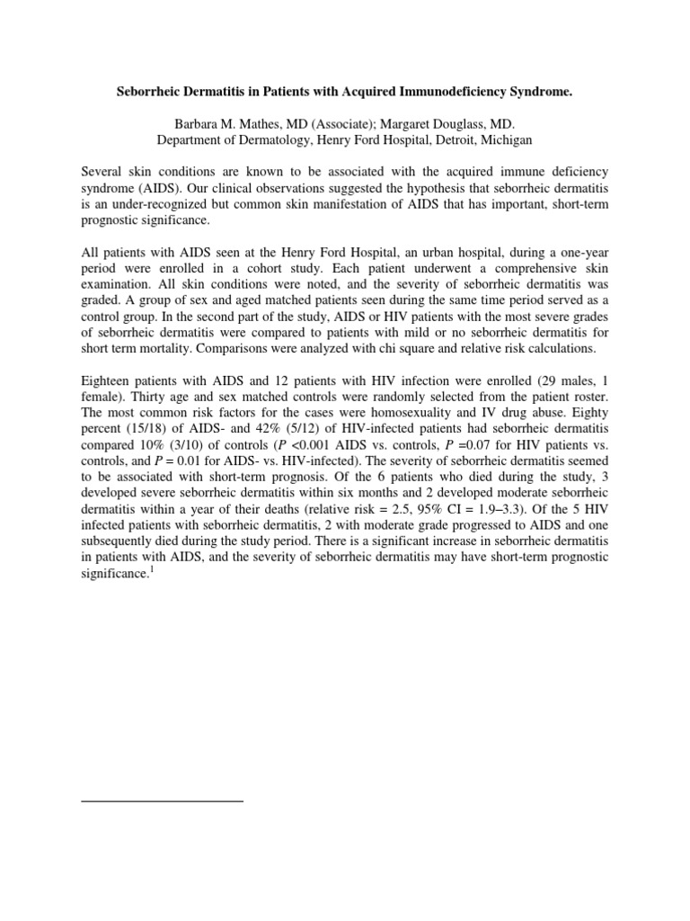 Seborrheic Dermatitis in AIDS Patients | PDF | Social Science | Self ...