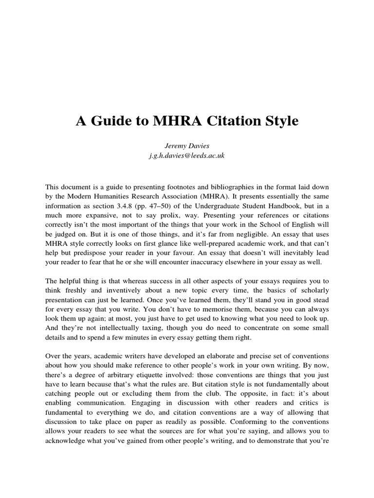 Jeremy Davies, Guide To MHRA Style | PDF | Citation | Bracket