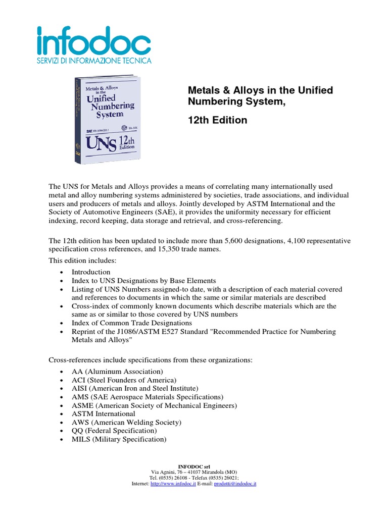 Metals & Alloys in The Unified Numbering System, 12th Edition | PDF