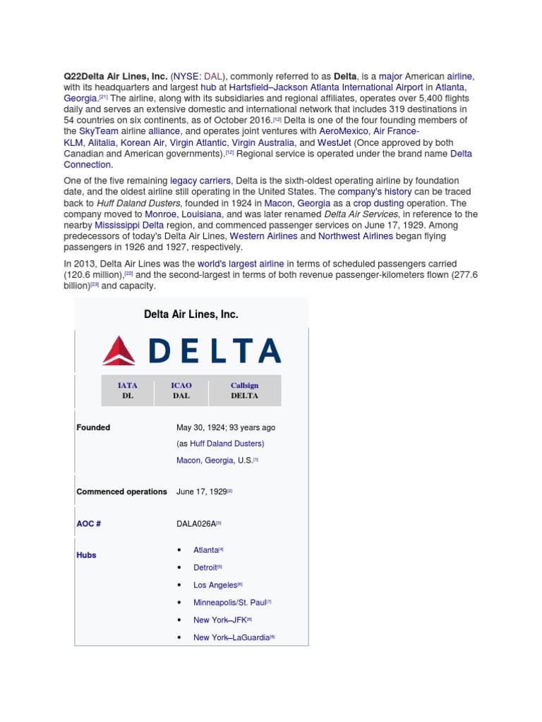 Delta Air Lines: A Legacy Carrier and SkyTeam Alliance Member Focusing ...