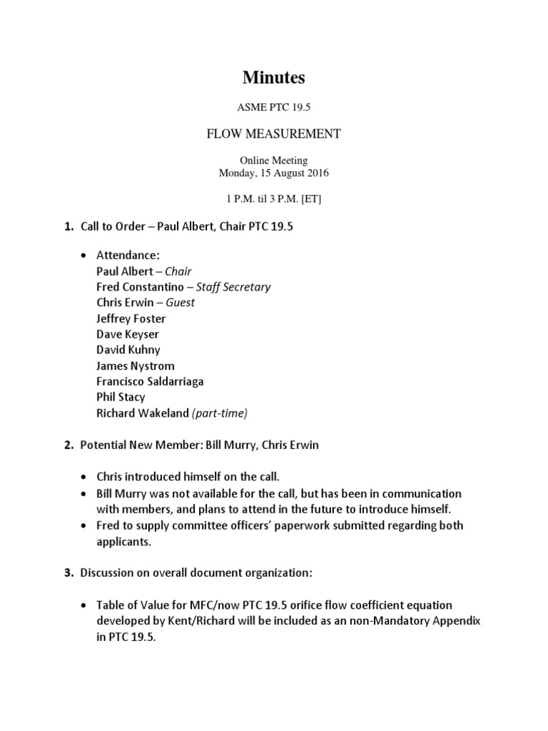 ASME PTC 19.5 Flow Measurement Online Meeting Minutes | PDF | Chemical ...