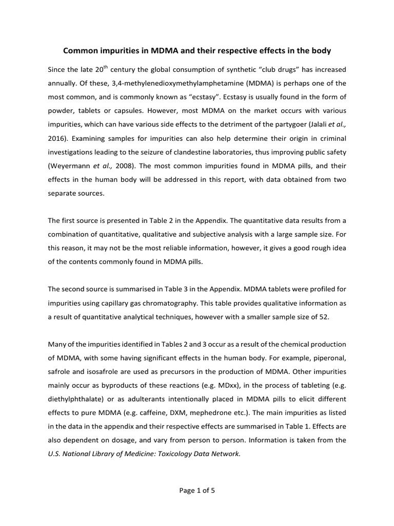 Common Impurities in MDMA and Their Respective Pharmacological Effects ...