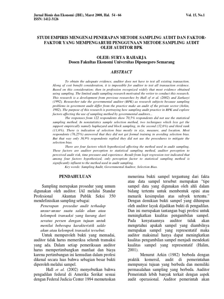 ID Studi Empiris Mengenai Penerapan Metode Sampling Audit Dan Faktorfaktor Yang Mem PDF | PDF