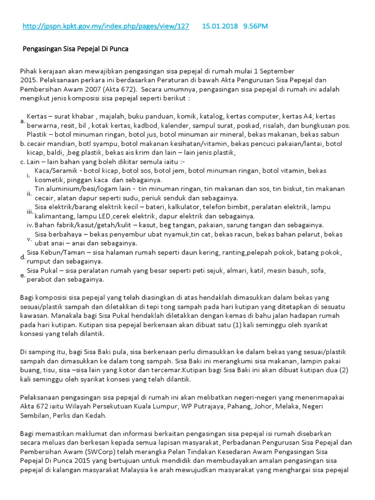 Pengasingan Sisa Pepejal | PDF