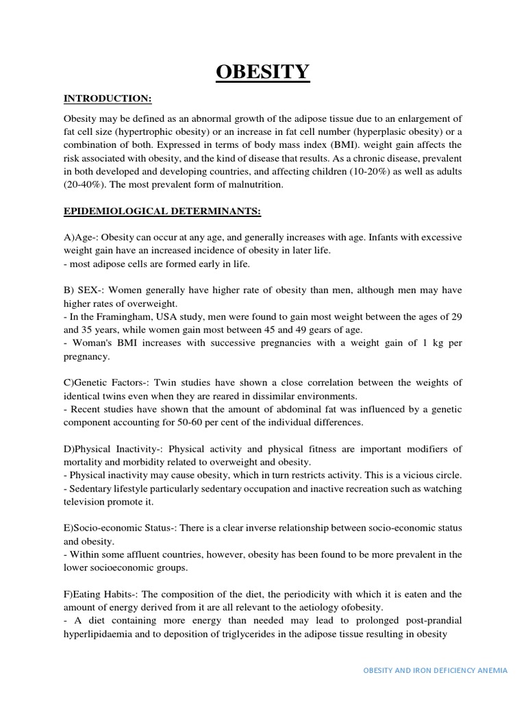 Obesity: Obesity and Iron Deficiency Anemia | PDF | Obesity | Body Mass ...
