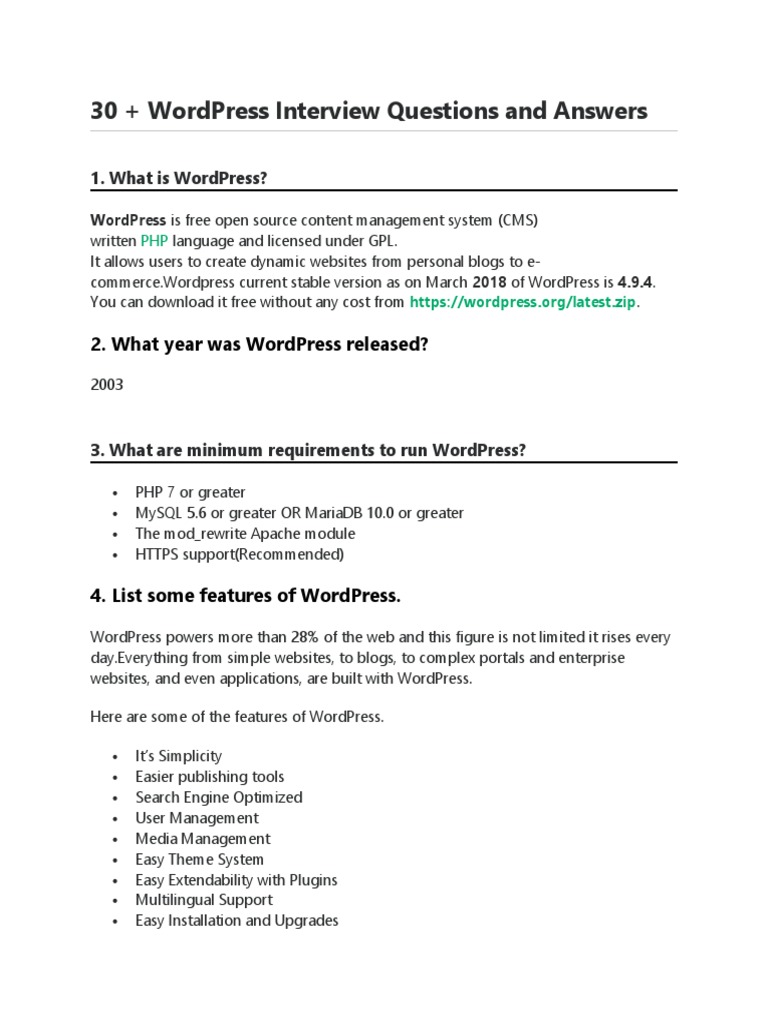 30 + Wordpress Interview Questions and Answers: 2. What Year Was ...
