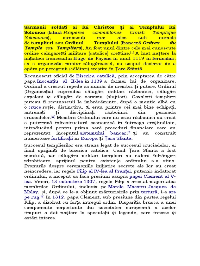 Ordinul Cavalerilor Templieri | PDF