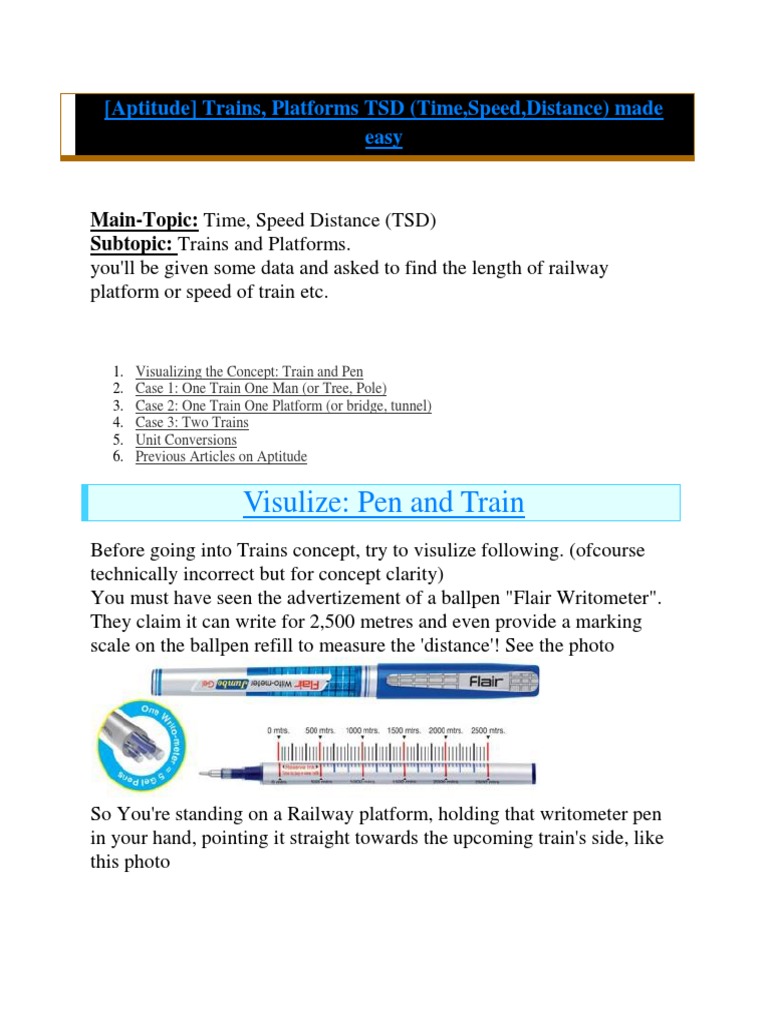 (Aptitude) Trains, Platforms TSD (Time, Speed, Distance) Made Easy | PDF | Speed | Train