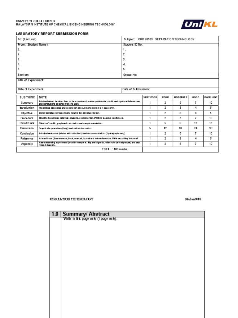 2018 Jan - Laboratory Report Template and Submission Form | PDF ...