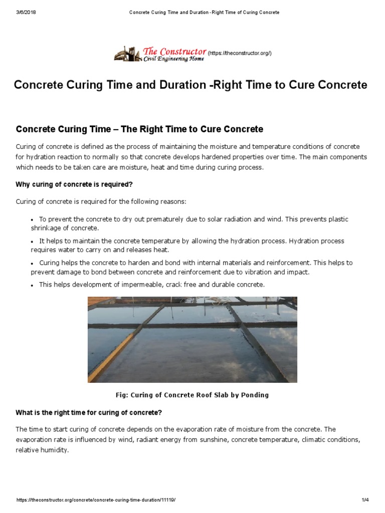 Concrete Curing Time and Duration - Right Time of Curing Concrete | PDF ...
