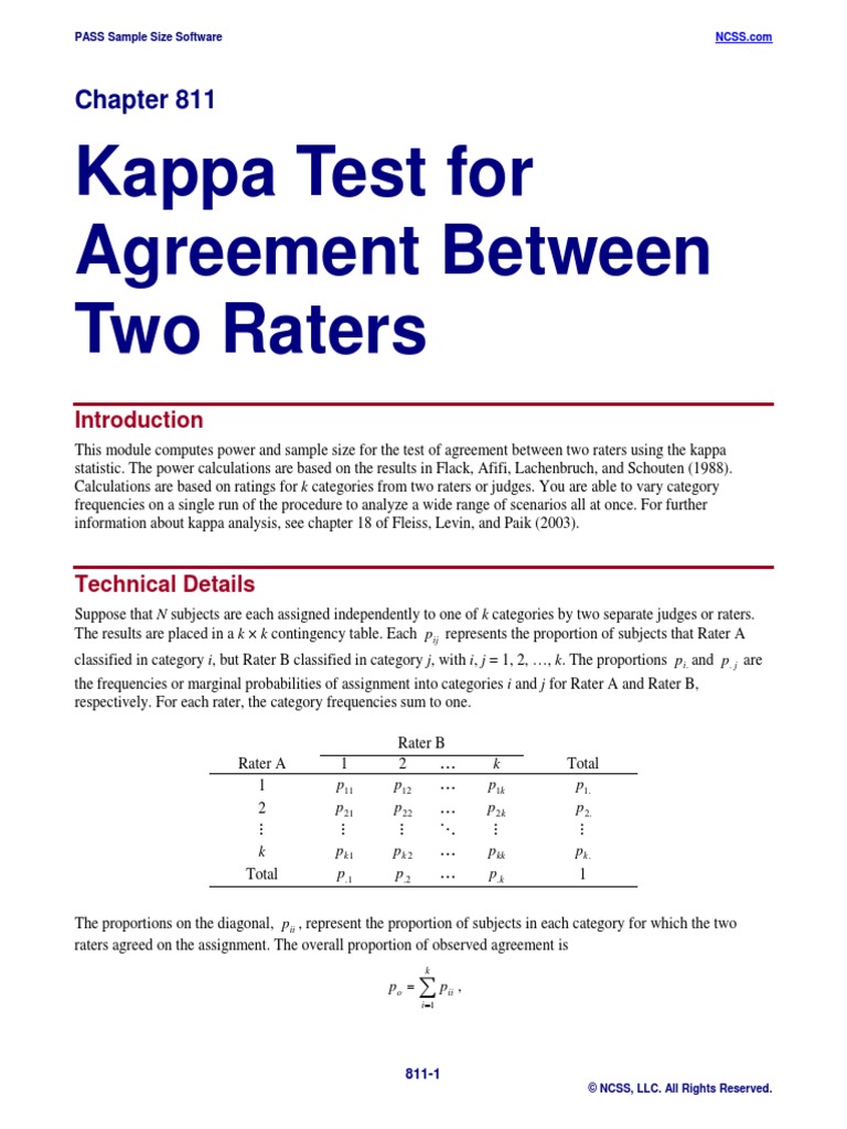 Kappa Test For Agreement Between Two Raters | Download Free PDF ...