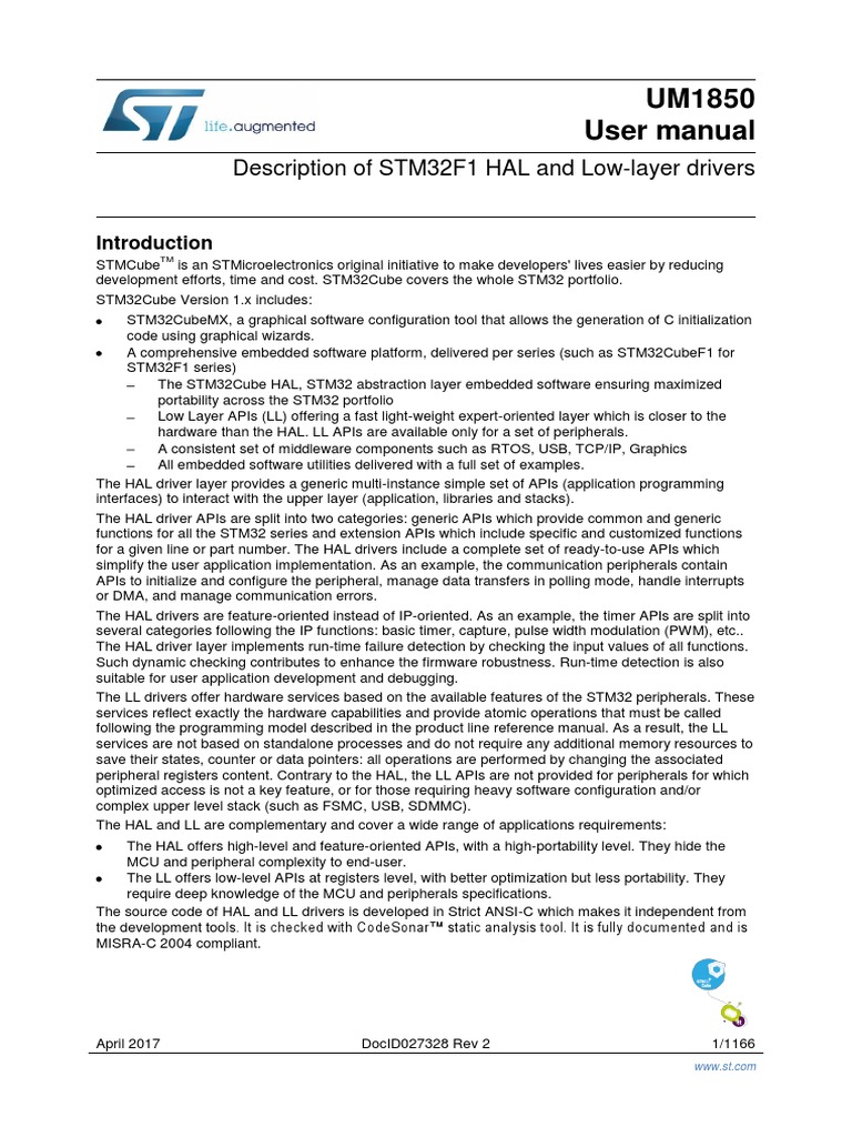 User Manual of STM32F1 HAL and Low-Layer Drivers | PDF | Embedded System | Application ...