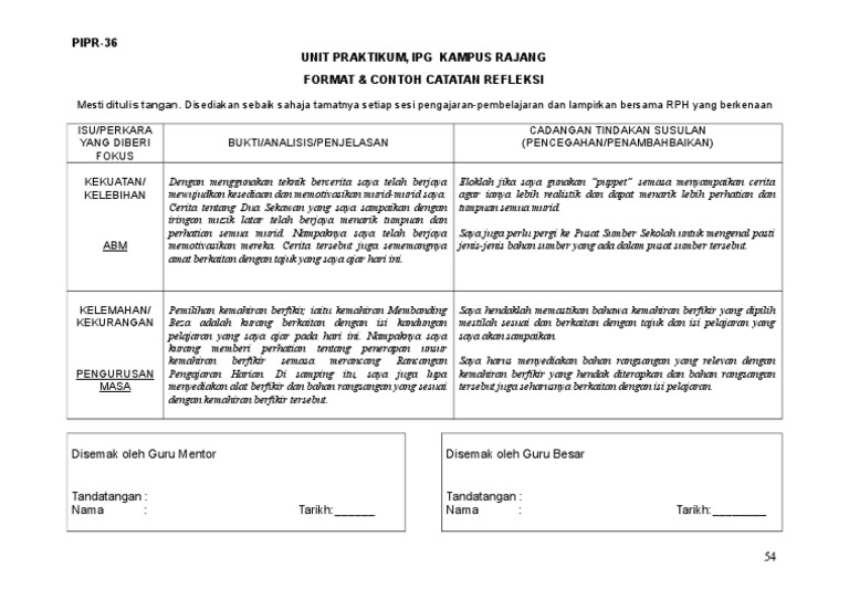 A 05 Format Dan Contoh Catatan Refleksi | PDF
