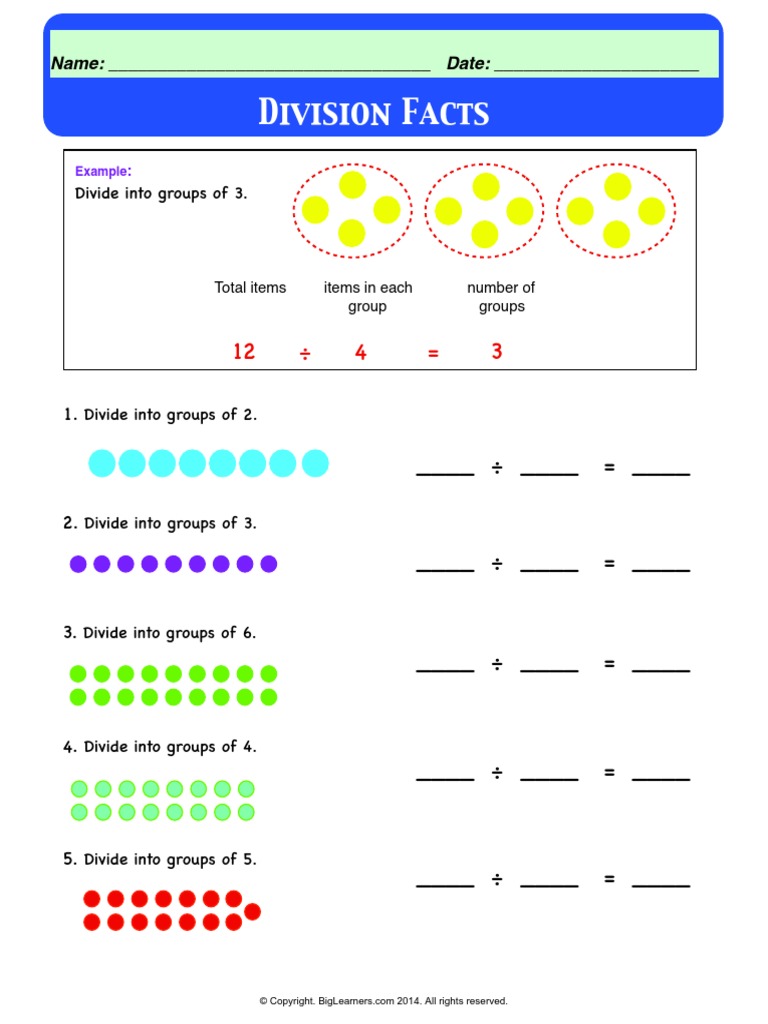 Division Facts: Name: - Date | PDF