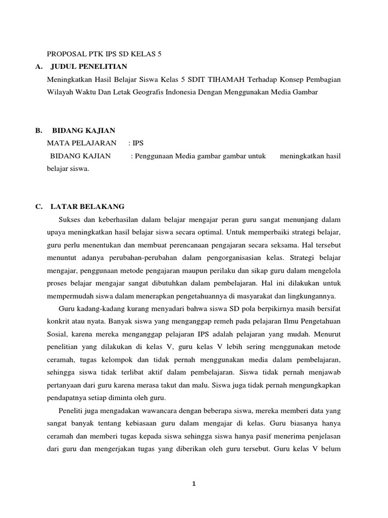 Proposal PTK Ips SD Kelas 5 | PDF