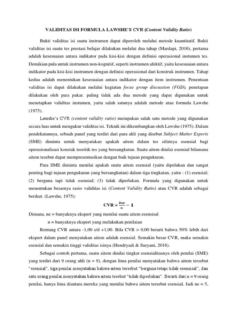 Validitas Isi Formula Lawshe | PDF