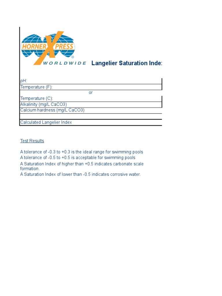 Langelier Saturation Index Calculation Sheet | PDF