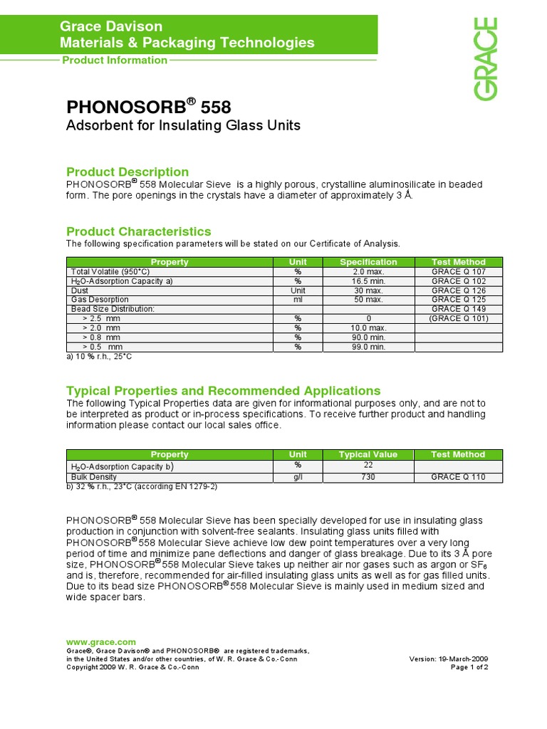 Phonosorb Dessicant - PS558 | PDF | Adsorption | Chemistry