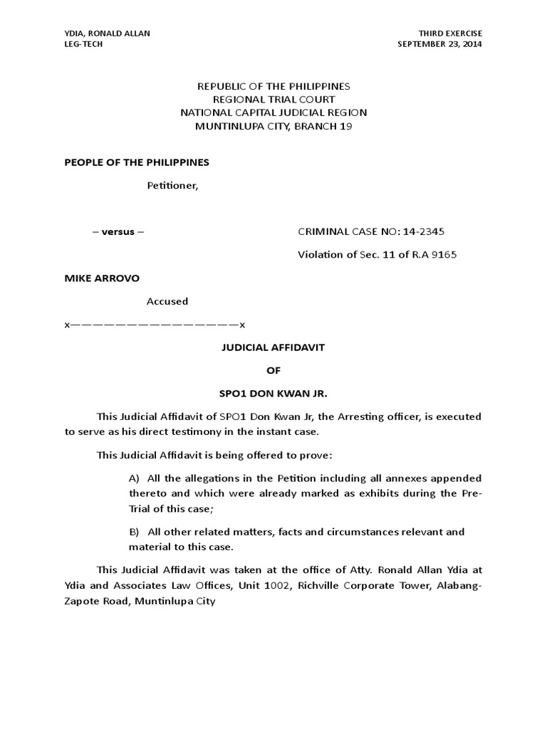 Sample Judicial Affidavit | PDF | Affidavit | Perjury