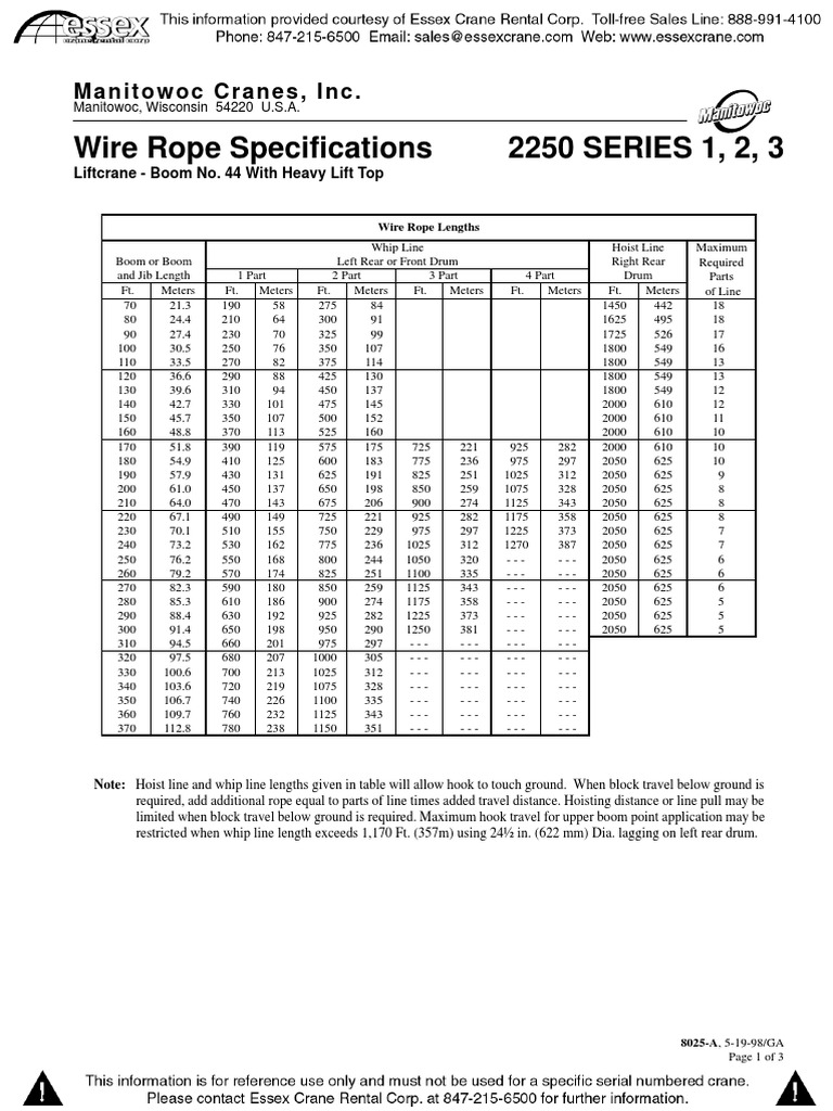2250 Heavy Lift Wire Rope Specifications 8025 A | PDF | Equipment ...
