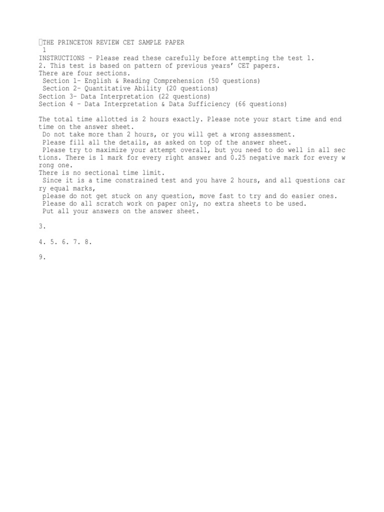 CET Sample Paper Overview and Instructions | PDF | Emulator | Potassium