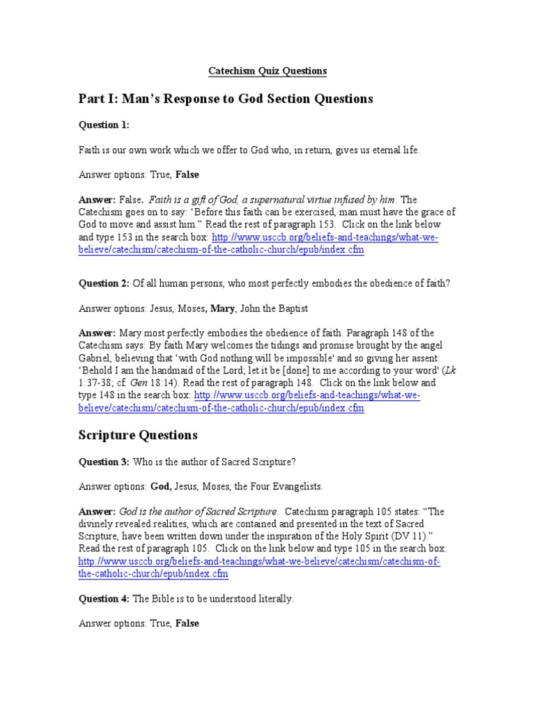 CCC Quiz Questions For Diocesan Use | PDF | Eucharist | Baptism